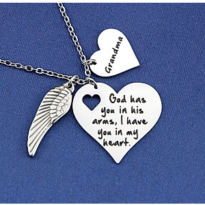 JoycuFF Memorial Necklace for Loss of Grandma Sympathy Gifts for Granddaughter Remembrance Pendant Jewelry for Loss of Nana God Has You in His Arms I Have You in My Heart