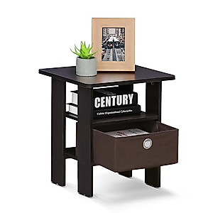 Furinno Andrey End Table / Side Table / Night Stand / Bedside Table with Bin Drawer, Dark Walnut, 1-Pack, Center Bin