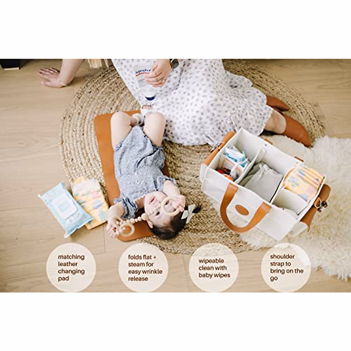 Baby Diaper Caddy Organizer with Changing Mat | Hanging Diaper Caddy Organizer | Diaper Organizer for Changing Table with Leather Handles | Car Diaper Caddy Organizer | Small Diaper Caddy Basket