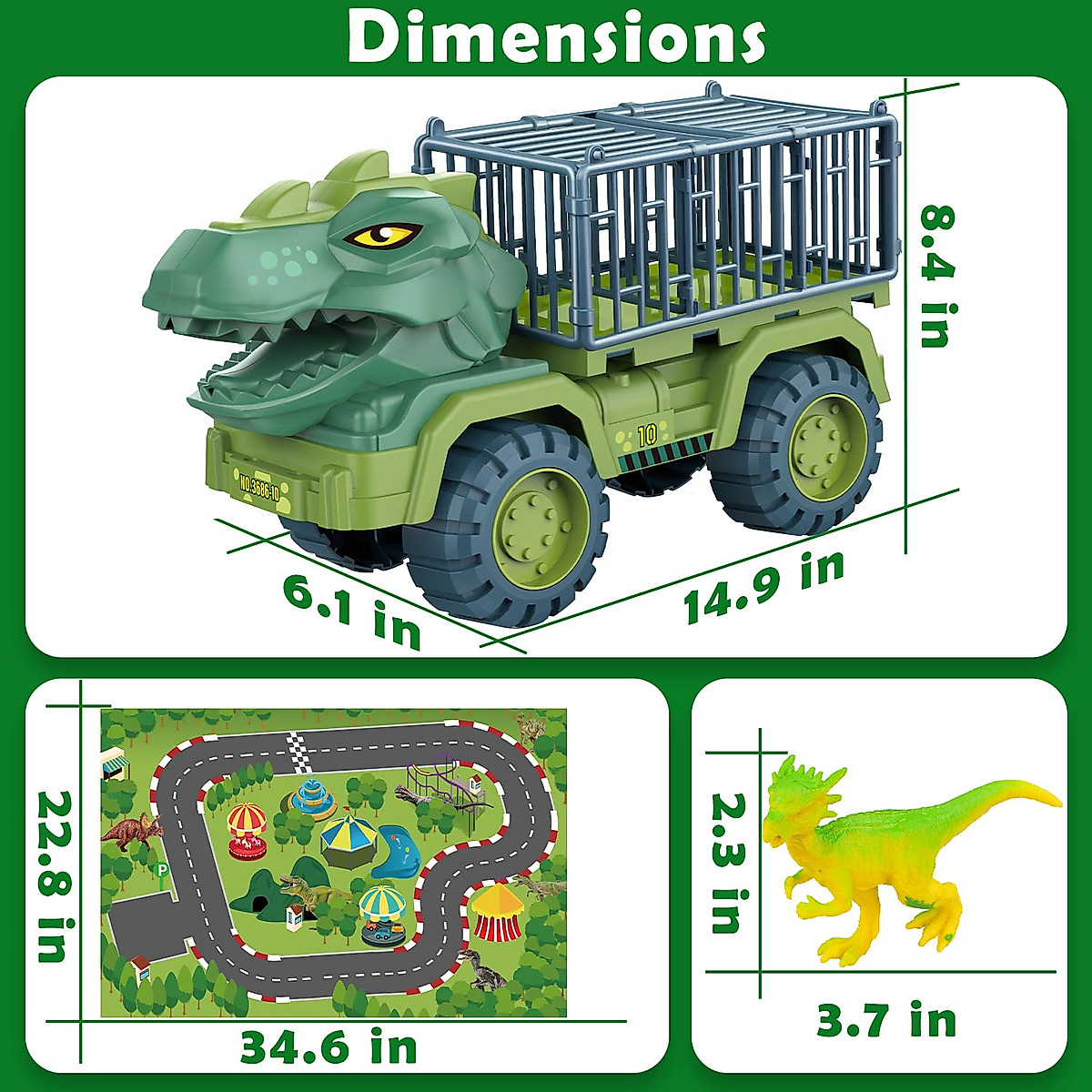 Niwoed Dinosaur Transport Truck Playset, Large Size Tyrannosaurus Vehicle Carrier Car Toys for 3 4 5 6 7 8 9 10 Years Old Boys Girls Kids Gifts, Monster Truck with 12 Dino Figures & Play Mat