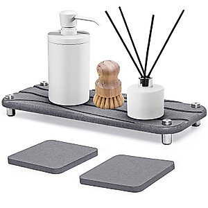 OceanTeda Fast Drying Stone Sink Caddy, Dark Grey, Square, Diatomite, 11 x 4 x 1 in