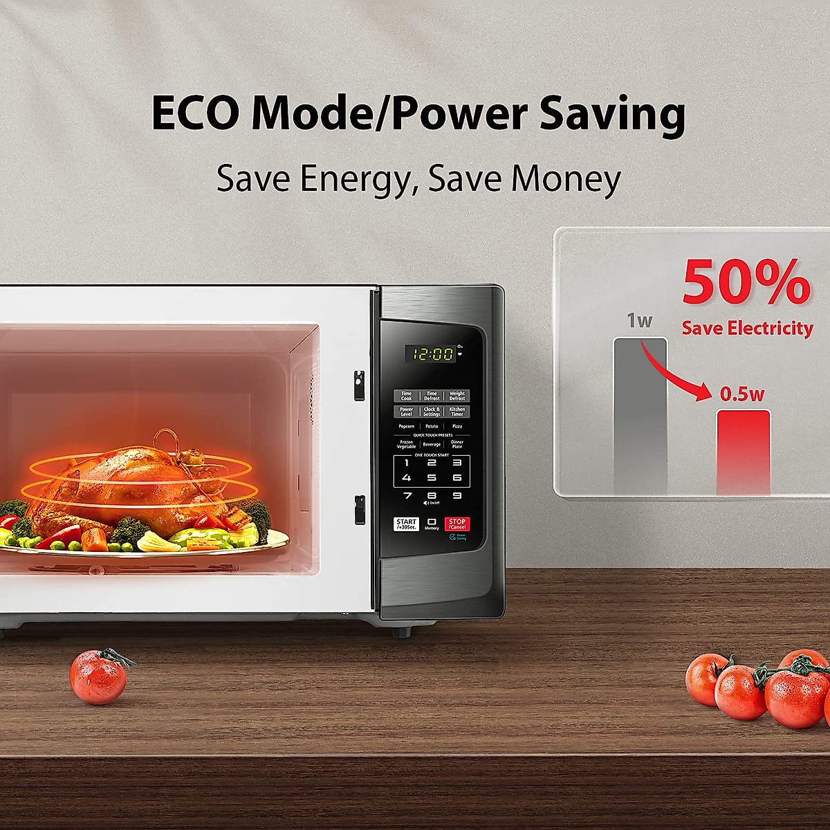 TOSHIBA EM925A5A-BS Countertop Microwave Oven, 0.9 Cu Ft With 10.6 Inch Removable Turntable, 900W, 6 Auto Menus, Mute Function & ECO Mode, Child Lock, LED Lighting, Black Stainless Steel