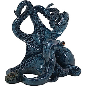 Octopus Wine Holder Figurine Countertop Bar Decor Octopus Sculpture Single Wine Holder (Blue)