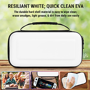 Orzly Accessories Kit Bundle Compatible with Nintendo Switch OLED Console (NOT 2017 Edition Compatible) Ultimate Geek Pack with Case and Screen Protector and Much More - Ice White Gift Boxed