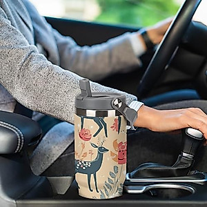 30oz Stainless Steel Insulated Tumbler with Flip Lid & Straw, Leakproof Travel Mug for Car, Deer Pattern Double Wall Vacuum Thermal Coffee Cup with Handle, Spill-Proof Design for Hot/Cold Drinks