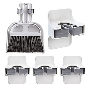 Berry Ave Broom Holder & Mop Grippers [5-Pack]- Self Adhesive, No-Drilling, Wall Mount Tool Organizers For Kitchen, Garage, Laundry Room- Anti-Slip Hanger For Brooms, Mops, Rakes, Dustpans- White