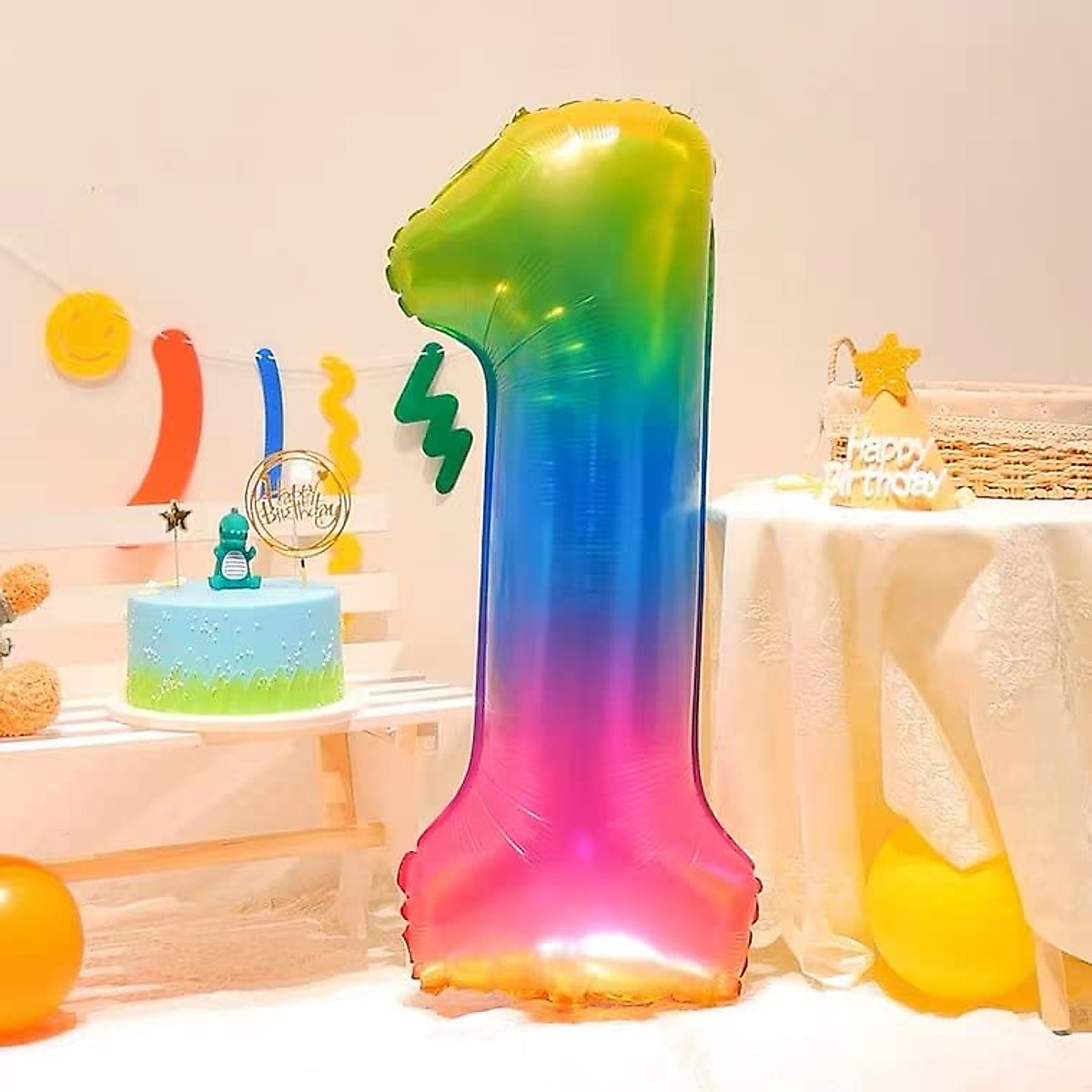 54Pcs Set | Giant, Rainbow Number 1 Balloon 40 Inch Large globos Foil Mylar Big Number Balloon Digital 1 for First Birthday Party | Wedding Bridal Shower Photo Shoot, Anniversary (Rainbow 1）