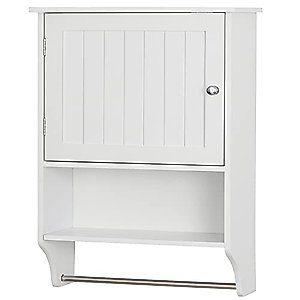 Iwell Bathroom Wall Cabinet with Adjustable Shelf in 3 Positions & Towel Bar, Medicine Cabinet with Door, Wall Mount Bathroom Cabinet, Over The Toilet Space Saver Storage Cabinet, White