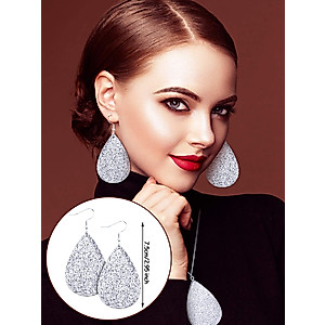 4 Pieces Women's Glitter Jewelry Set Bridal Wedding Multi-Layer Bracelet Faux Leather Dangle Earrings Necklace (Silver)