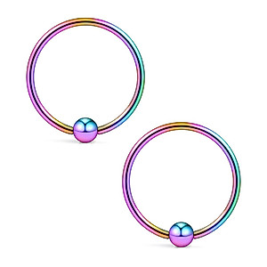 Ruifan 12PCS 316L Surgical Steel Captive Bead Rings Nose Belly Eyebrow Tragus Lip Ear Nipple Hoop Ring BCR 16G 10MM