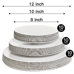 ONEMORE 30-Pack White Cake Board Rounds,Circle Cardboard Base Boards, 8, 10 and 12-Inch. Perfect for Cake Decorating, 10 of Each Size (White,30)