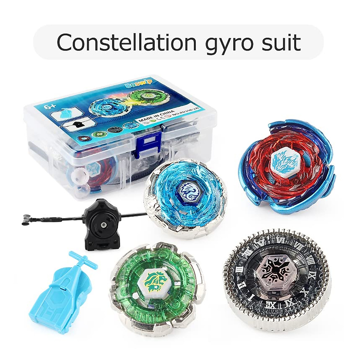 GOIJRER Gyros 4 Pieces Pack Battling Tops Metal Fusion Starter Set with Stickers Two Launchers Gift Idea Toys with Storage Box…