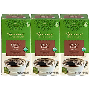 Teeccino French Roast Herbal Tea - Rich & Roasted Herbal Tea That’s Caffeine Free & Prebiotic for Natural Energy, Coffee Alternative, 25 Tea Bags (Pack of 3)