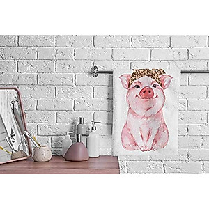 oFloral Pig Hand Towels Cotton Washcloths,Farm Animal Funny Cute Piggy Wearing Leopard Bandana Pink Super-Absorbent Soft Towels for Bath/Yoga/Golf/Hair Towel for Men/Women/Girl/Boys 15X30 Inch