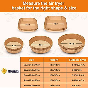 MOEASEii Air Fryer Disposable Paper Liner, 120 PCS Non-stick Airfryer Parchment Paper Liners for 4-8 Qt Air Fryer Accessories, Water-proof Oil-proof Baking Paper for Air Fryer, Oven