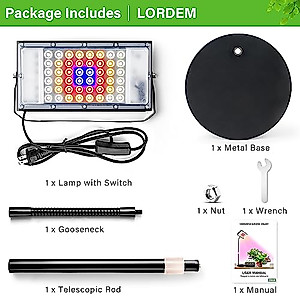 LORDEM Plant Grow Light, Full Spectrum Desk Light, Angle & Height Adjustable LED Growing Lamp with On/Off Switch, 9.5-15.4 inches