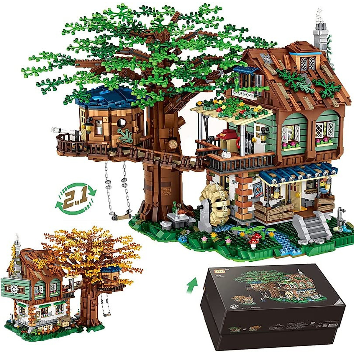 TAMEXI Idea Tree House Bricks Model Toys Set, DIY Forest House Mini Building Blocks Street View Sets, for Teens Boys Girls/Adults Ages 14+ Tree House Display(4761 PCS Tree House)