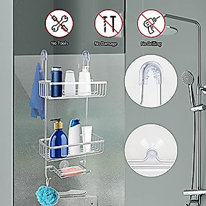 Duwee Over The Door Shower Caddy, NeverRust Aluminum Over the Shower Door Caddy, Hanging Shower Caddy for Shampoo Conditioner, 3 Tier Bathroom Shelf Organizer with Hooks for Razors Towels(Silver)