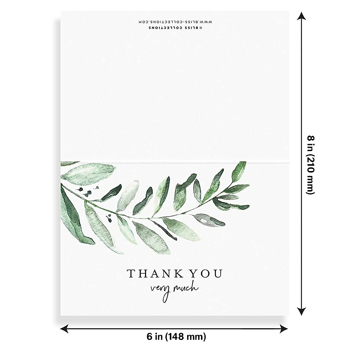 Bliss Collections Thank You Cards with Envelopes, All-Occasion Thank You Cards for Weddings, Bridal Showers, Baby Showers, Birthdays, Parties and Special Events 4"x6" (Pack of 25) - Rustic Greenery