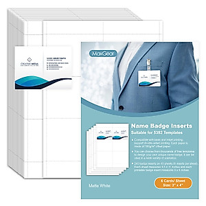 MaxGear Name Badge, Name Badges Inserts Name Badge Labels, Printable Name Tags, Name Tag Inserts, Insert Badge Refill 240 Badge Inserts, Printable Inserts and Badge Holders, 3 x 4 Inch (5392), White