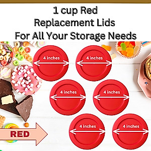Klareware 1 Cup Red Round Plastic Food Storage Replacement Lids Covers for Klareware Anchor Hocking and Pyrex Glass Bowls 4 Pack Container not Included 6 Pack