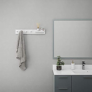 Ballucci 4-Peg Wood Wall Storage Floating Shelf and Coat Rack, Modern Hat Rack with 4 Hooks, Wall Organizer and Key Holder - White
