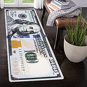 Ileading New Hundred Dollar($100) Bill Money 2' X 5' Indoor Runner Rug, Non-Slip Money Area Rug for Living Room Bedroom Kitchen Laundry Mat (24"X59" Green Multicolor)