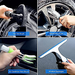 VEEAPE Car Wash Kit 14Pcs Car Detailing Kit, Car Cleaning Kit Car Accessories for Women, Car Wax Cleaning Supplies Interior Exterior Cleaner - Cleaning Gel, Car Wash Brush with Long Handle, Bucket