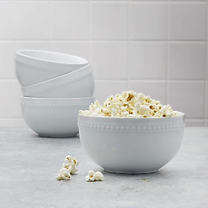 Everyday White by Fitz and Floyd Beaded 26 Ounce Porcelain Soup Cereal Bowls, Set of 4