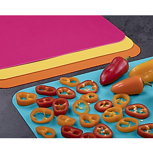 Dexas Heavy Duty Cutting Board Grippmat, Flexible Cutting Boards for Kitchen, Set of 4, Non Slip Plastic Board Cutting Mat 11.5 by 14 inches, Bright Blue, Yellow, Orange and Pink Set Kitchen Gadgets