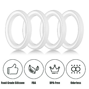 4pcs Replacement Gaskets for Stanley Cup, Silicone Seal Ring for Thermos Lid Compatible With Stanley Classic 20 oz 1.0 QT 1.5 QT 2 QT 2.5 QT Vacuum Bottle Stopper Transparent (White)