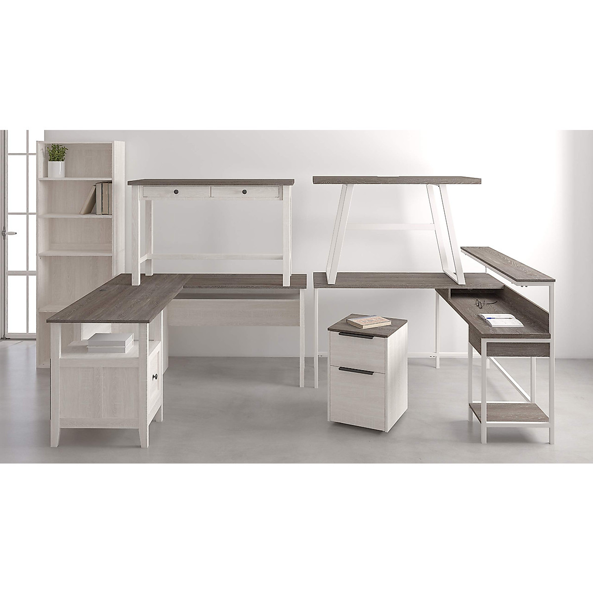 Signature Design by Ashley Dorrinson Modern L-Shaped Home Office Desk, White & Brown