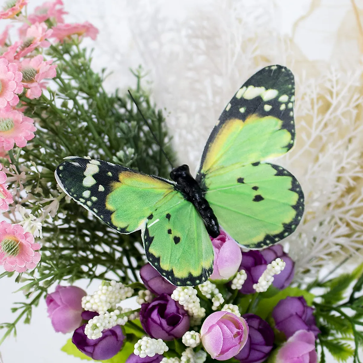 Berfutall- Feather Butterfly Decorations Set of 12 with Wire Butterflies for Crafts Decorative Monarch Butterfly 4.7×2.7in Home Garden Decoration