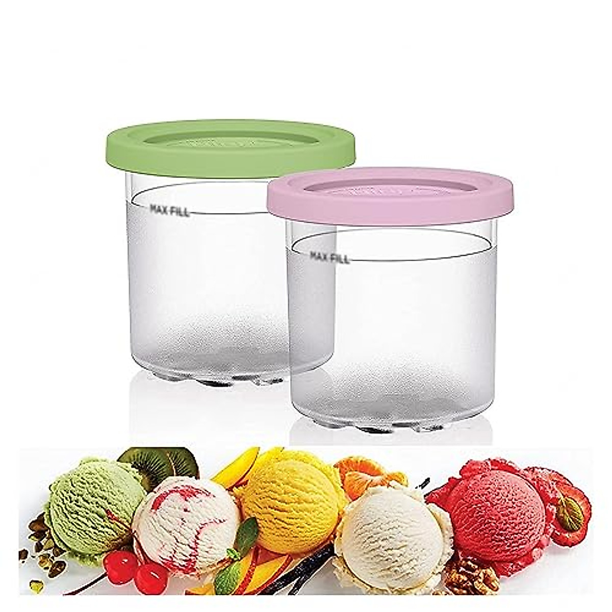 EVANEM 2/4/6PCS Creami Deluxe Pints, for Ninja Pints with Lids,16 OZ Pint Containers Bpa-Free,Dishwasher Safe Compatible with NC299AMZ,NC300s Series Ice Cream Makers,Pink+Green-2PCS