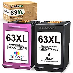 Palmtree Remanufactured Ink Cartridge Replacement for HP Ink 63 63XL Ink Cartridges Black and Color for HP OfficeJet 3830 4650 5255 Envy 4520 4512 4513 Deskjet 1112 2130 Printer (1 Black 1 Tri-Color)