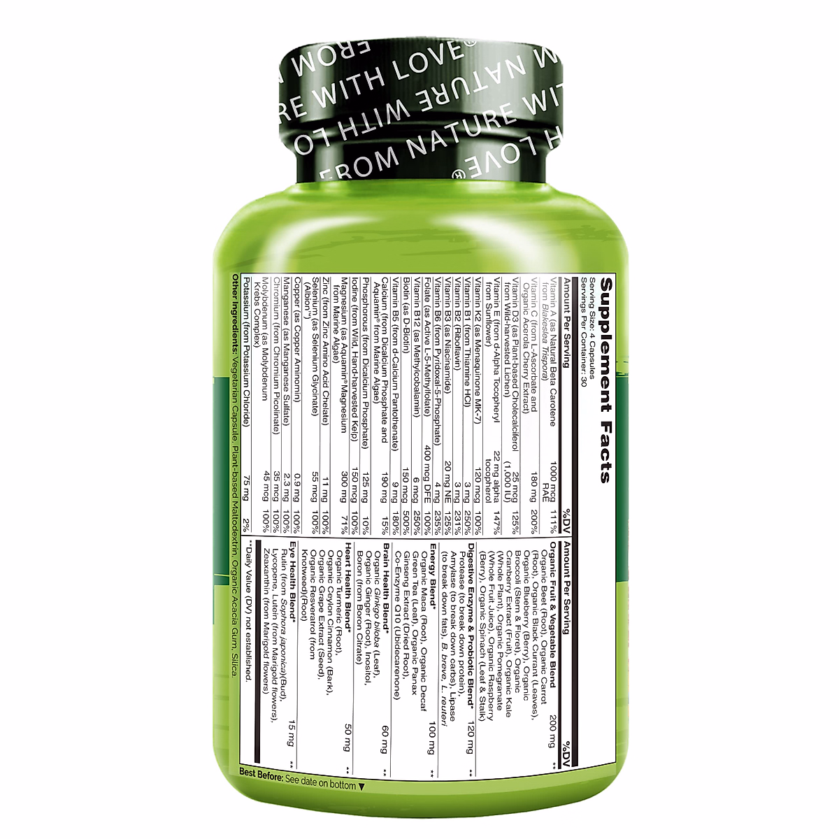 NATURELO Mens Multivitamins - Whole Food Multivitamin for Men with Vitamins, Minerals - 120 Vegetarian Capsules for Energy, Brain, Heart, Eye Health*