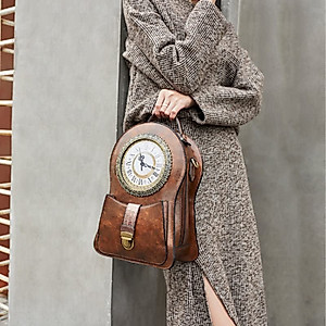 clock purse Real Working Clock Shoulderbags women's backpack vintage one shoulder messenger bag Cross Body for Women Girls (Black)