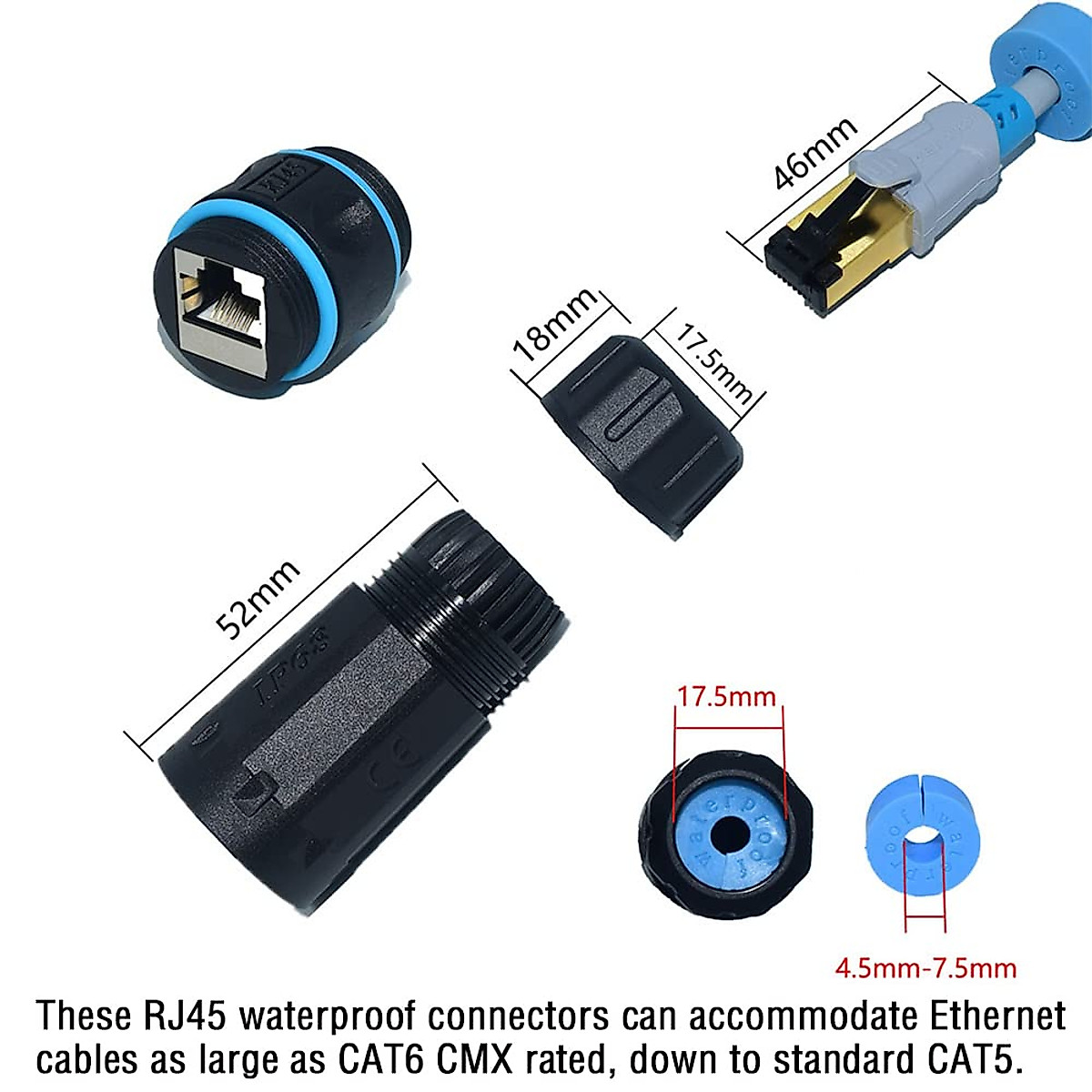 ANMBEST 5PCS Shielded RJ45 Waterproof Connector IP68 Cat5/5e/6 8P8C Ethernet LAN Cable Coupler Female to Female Outdoor Network Adapter