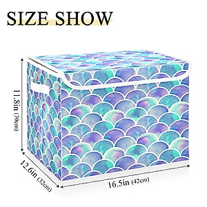 DIGTIA Mermaid Scale Storage Bins with Lids Large Purple Glitter Storage Basket with Handles Foldable Fabric Storage Box Organizer for Clothes Toys Closet Cabinet Home Office Bedroom