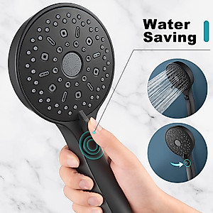 Heemli 12 Functions Shower Head with handheld, Hand held Shower with ON/OFF Pause Switch, High Pressure Shower Head Set with Hose Adjustable Bracket Rubber Washers - Black - U.S. Design Patents