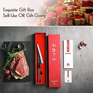 HEZHEN 5.8 inch Multi-purpose Knife,10Cr15CoMoV Steel Core,Triple-layer Composite Steel,Redwood Handle,Professional Kitchen Knife - Razor Sharp