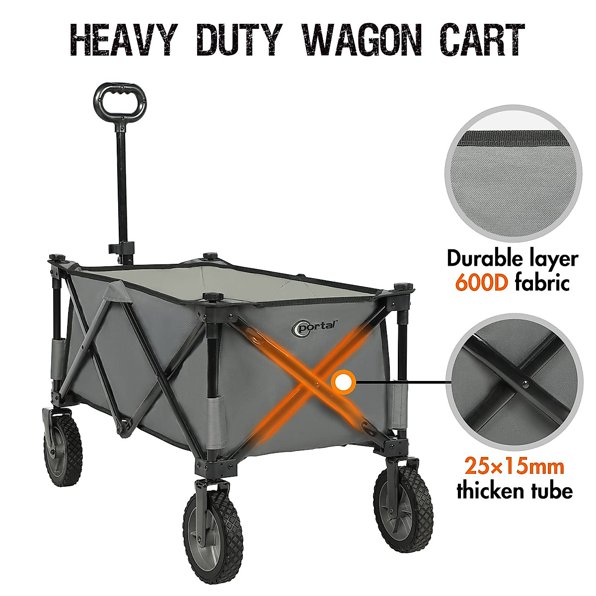 PORTAL Collapsible Wagon Cart, Heavy Duty Foldable Wagon Carts with Wheels, Folding Utility Wagon for Camping, Shopping, Garden, Sports, Apartment, Outdoor, Beach