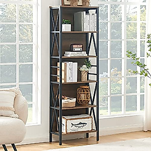 HOMISSUE Bookcase,6-Tier Tall Bookshelf Indstrial Bookshelves with Cabinet, Free Standing Modern Bookcase for Home Office Living Room and Bedroom,Vintage Brown