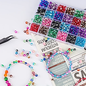 Suhome 1920pcs 8 Color Crackle Lampwork Glass Beads 4mm 6mm 8mm Handcrafted Round Spacer Loose Beads for Jewelry Making