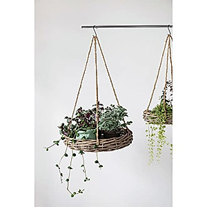 Creative Co-Op Hand-Woven Rattan Rope Hangers, Set of 2 Hanging Basket, 22" L x 22" W x 5" H, Gray