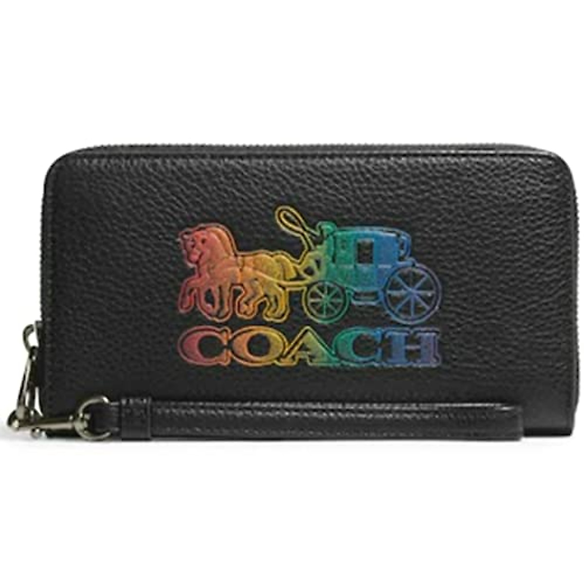 COACH Women's Long Zip Around Wallet/Wristlet in Pebbled Leather (Horse and Carriage QB/Black Multi)