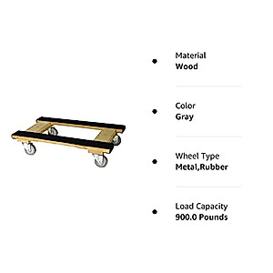Dolly Cart Heavy Duty for Furniture Moving with 4 Wheels H Frame Oak | Full Length Rubber Tread Dual Rail | 18x30