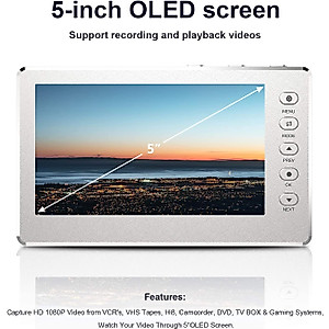 eyesen FHD Video Capture Box 1080P 60FPS USB 2.0 Video to Digital Converter with 5" OLED Screen, AV&HDMI Video Recorder Capture from VCR, DVD, VHS Tapes, Hi8, Camcorders, Gaming Systems