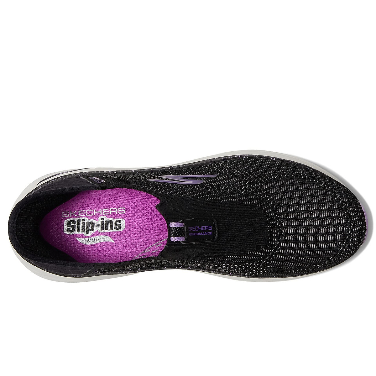 Skechers Women's Max Cushioning Arch Fit Fluidity Hands Free Slip-Ins Sneaker, Black/Purple, 8.5