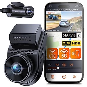 Vantrue S1 Pro 2.7K Dual Dash Cam Front and Rear, 5G WiFi 60FPS Hidden Dash Camera w/HDR Night Vision, STARVIS 2, Optional Remote Live View, GPS, Voice Control, 24/7 Parking Mode, Support 512GB Max